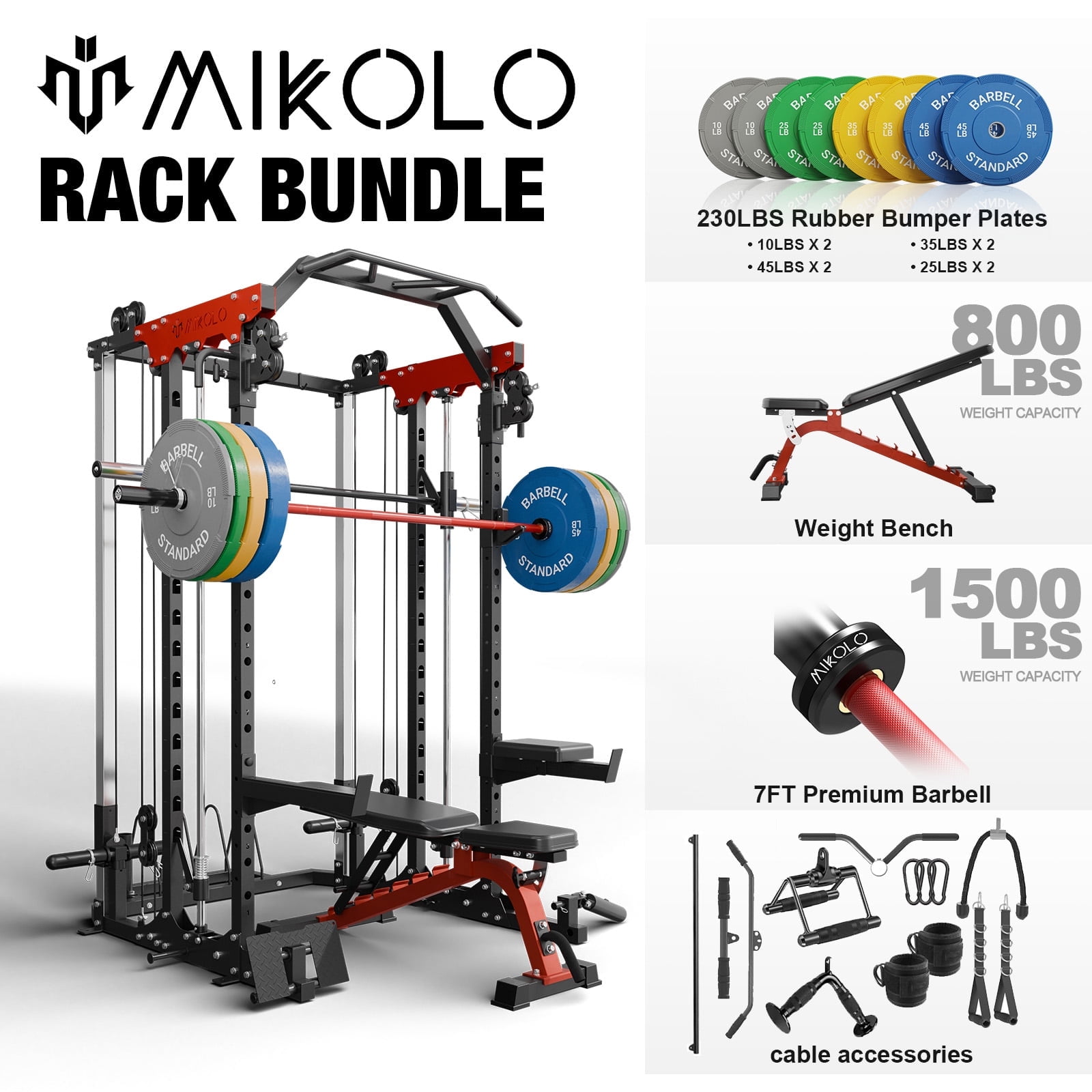 Mikolo Smith Machine with 230 LBS Weight Plates Barbell and Weight ...