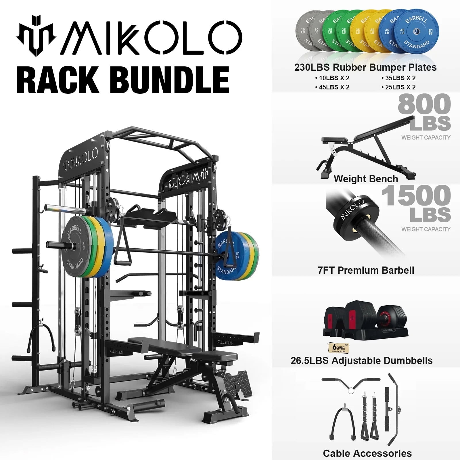 Mikolo Smith Machine, All-in-One Power Rack Cage with Vertical Leg ...