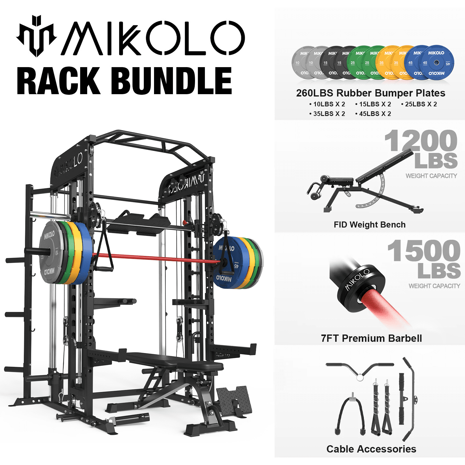 Mikolo Smith Machine, All-in-One Power Rack Cage with Vertical Leg ...