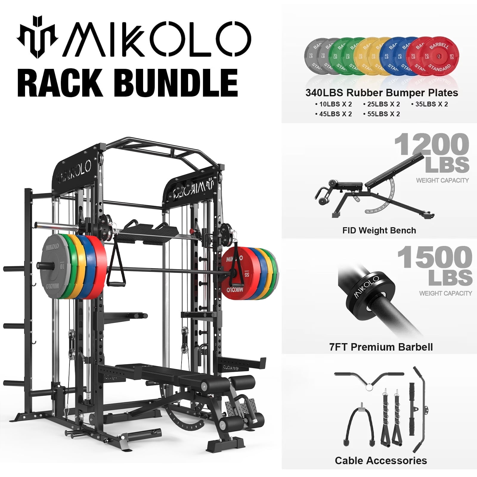 Mikolo Smith Machine, All-in-One Power Rack Cage with Vertical Leg ...
