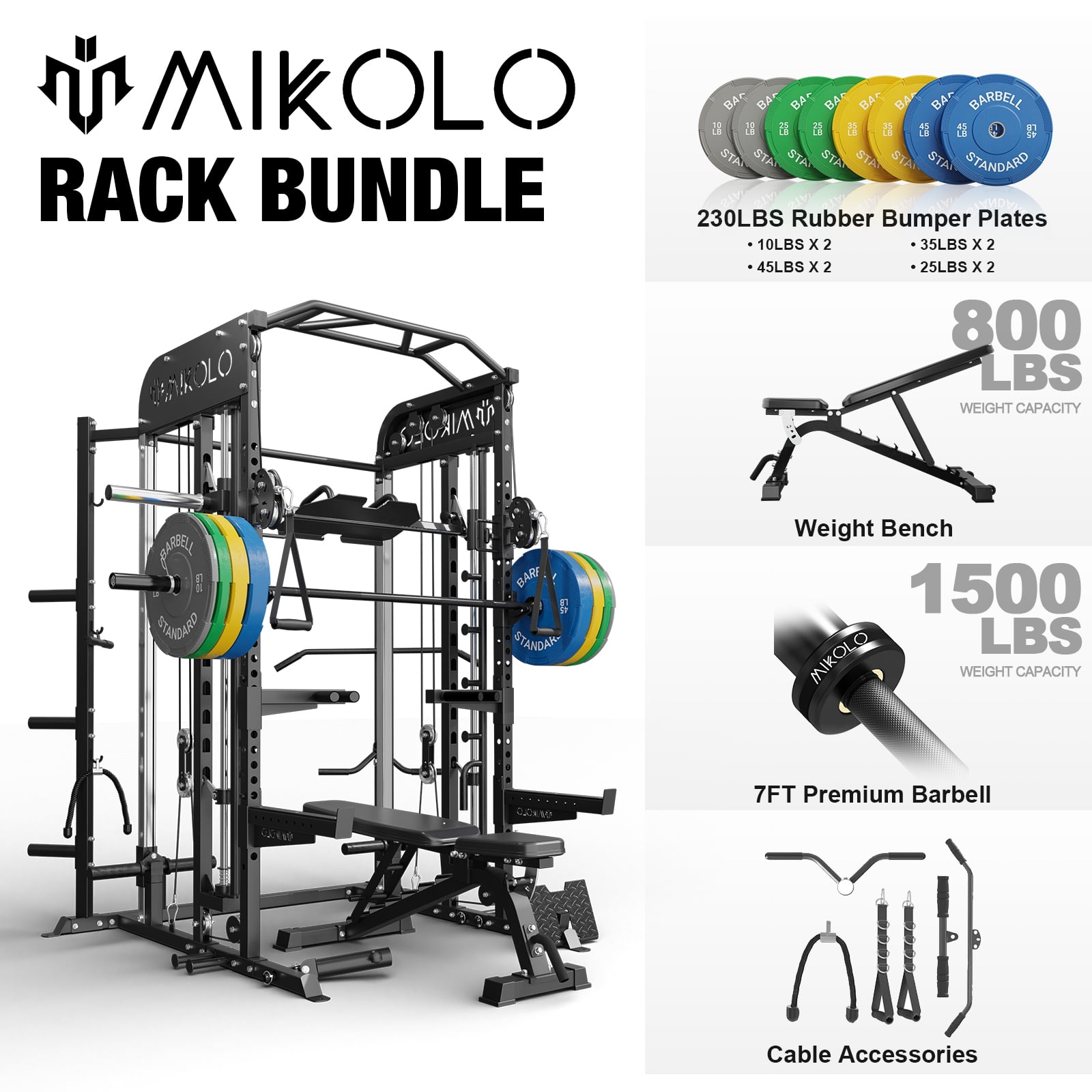 Mikolo Smith Machine, All-in-One Power Rack Cage with Vertical Leg ...