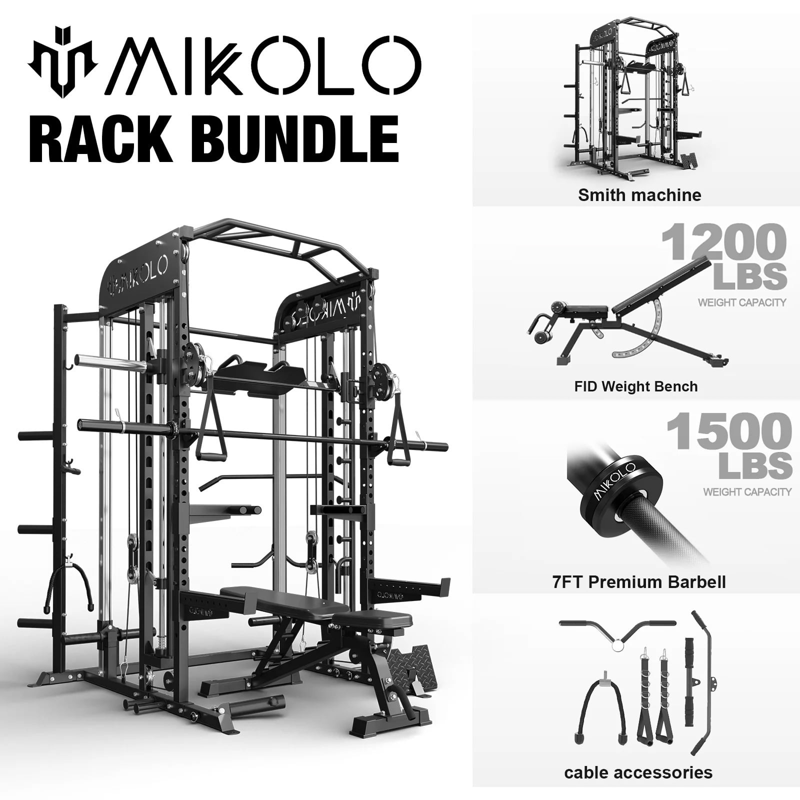Mikolo Multifunctional Smith Machine Power Rack with 1500lbs Capacity ...