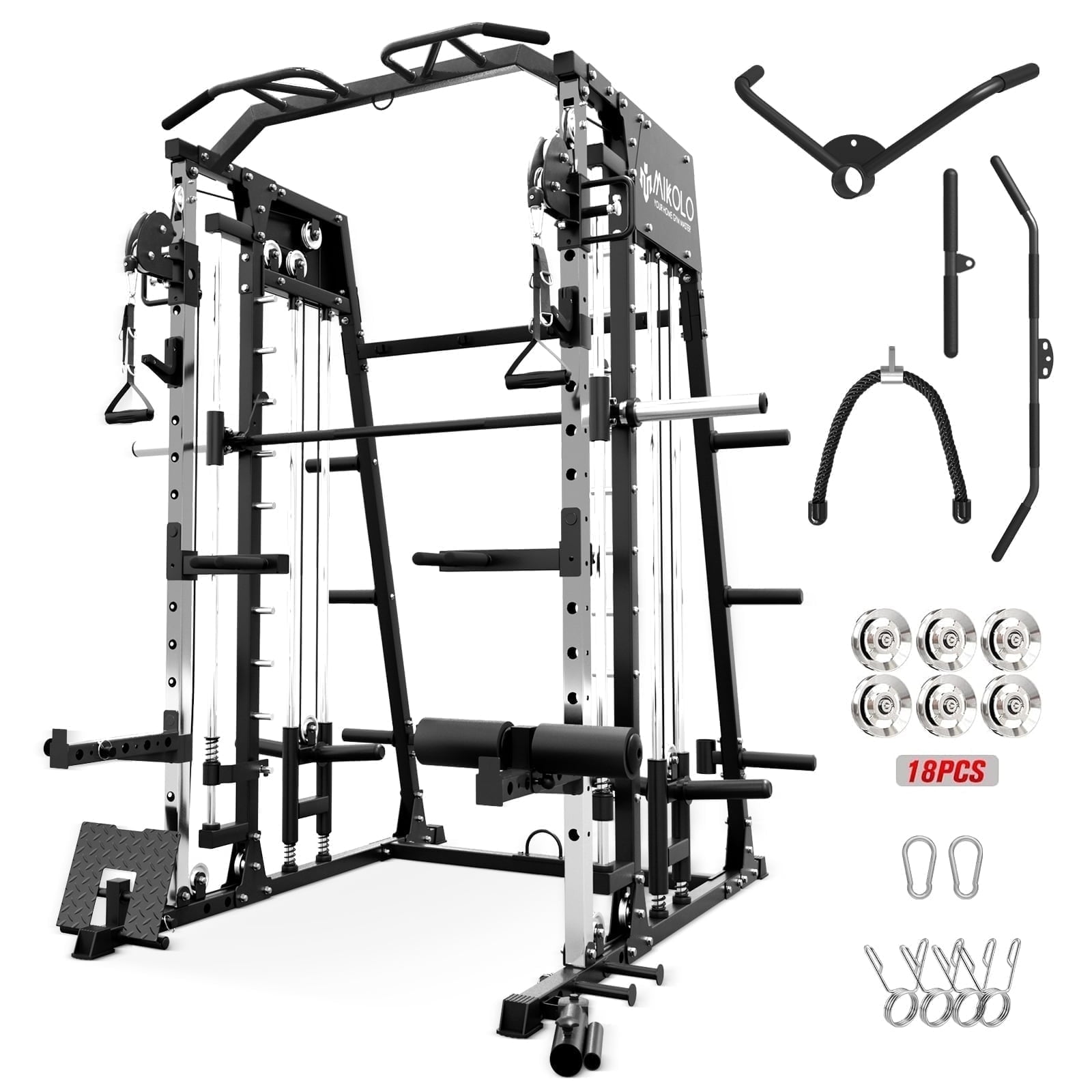 Mikolo Smith Machine with Aluminum Pulley, 2200 lbs Power Rack Cage ...