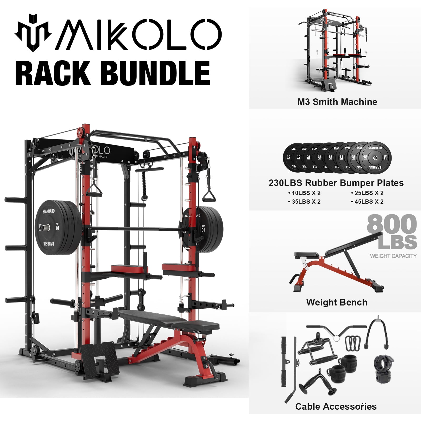 Mikolo Home Gym Smith Machine, Power Rack Cage, Adjustable Weight Bench ...