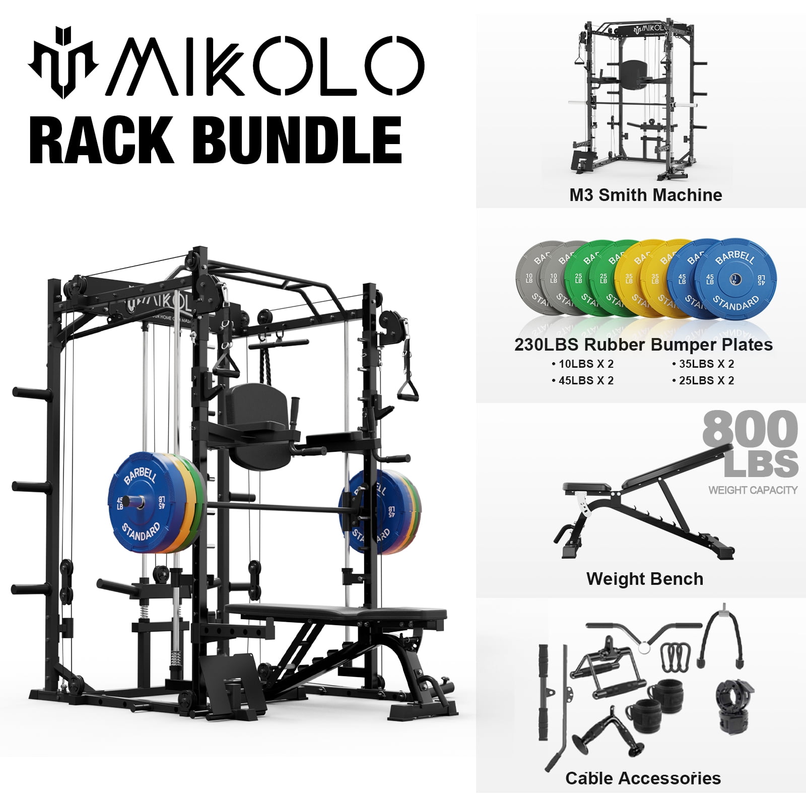 Mikolo Smith Machine Home Gym, 2000 lbs Power Rack Cage with Cable ...