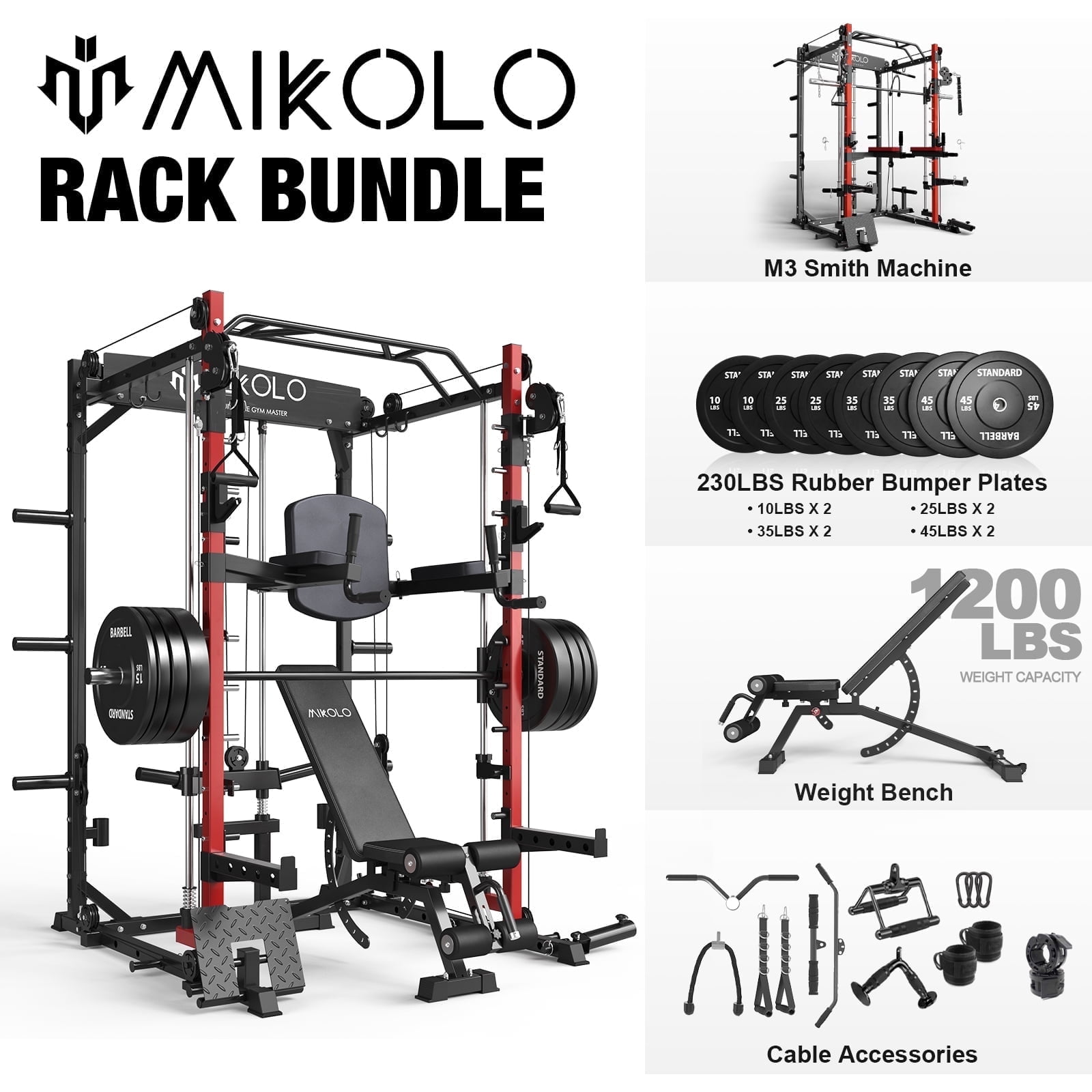 Mikolo Smith Machine Home Gym, 2000 lbs Power Rack, Cable Crossover ...