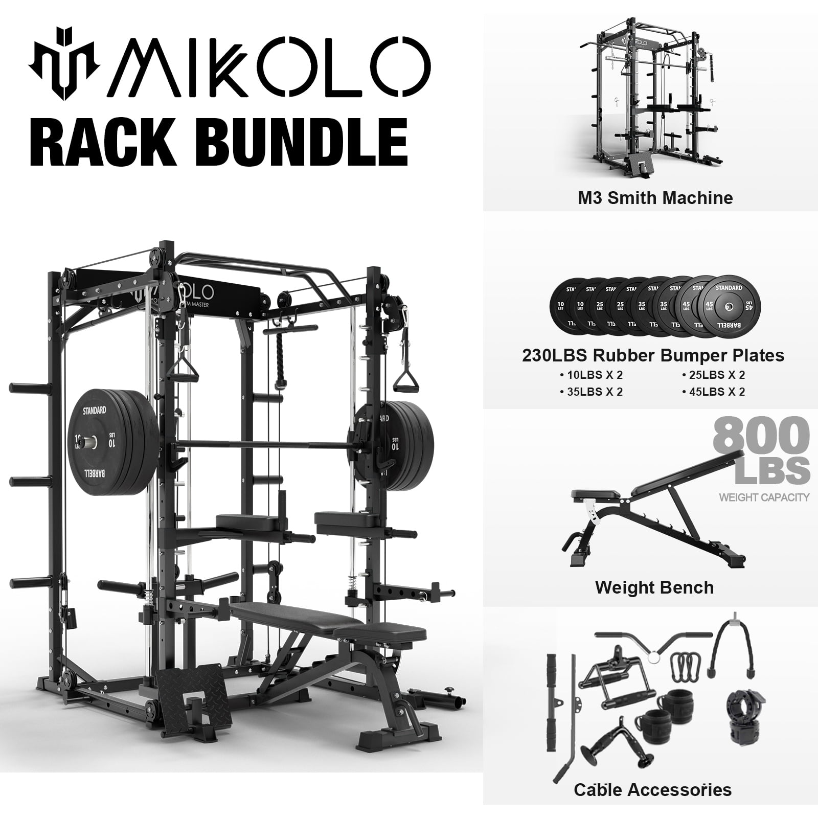 Mikolo Home Gym Smith Machine, Power Rack Cage, Adjustable Weight Bench ...