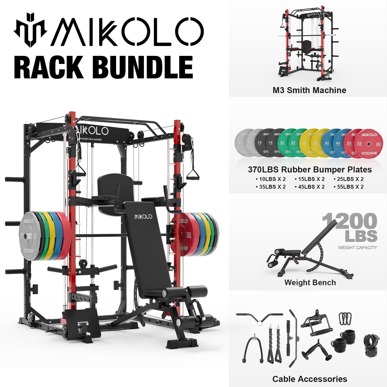 Mikolo Smith Machine Home Gym, 2000 lbs Power Rack Cage with Cable ...