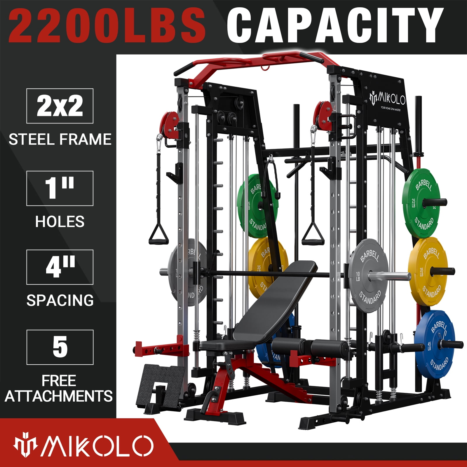Mikolo Smith Machine Home Gym, 2200 lbs Power Rack Cage with Cable ...