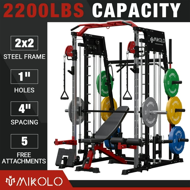 Mikolo Smith Machine Home Gym, 2200 lbs Power Rack Cage with Cable ...