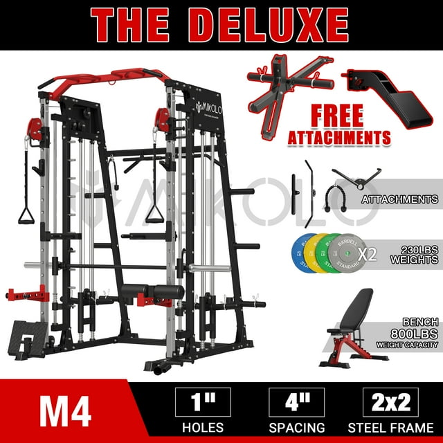 Mikolo Smith Machine Home Gym, 2200 lbs Power Rack Cage with Cable ...