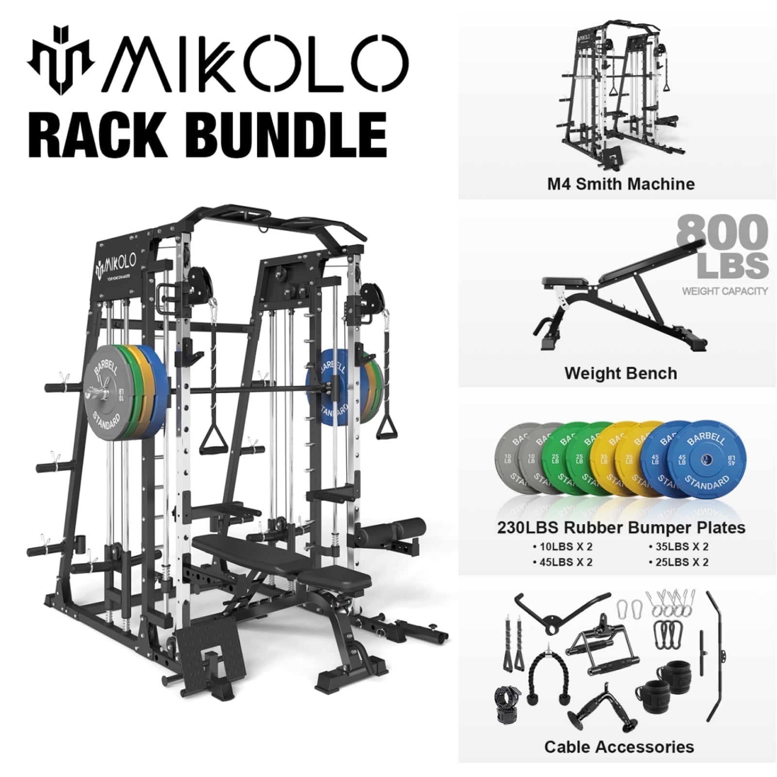 Mikolo Smith Machine Home Gym, 2200 lbs Power Rack Cage with Cable ...