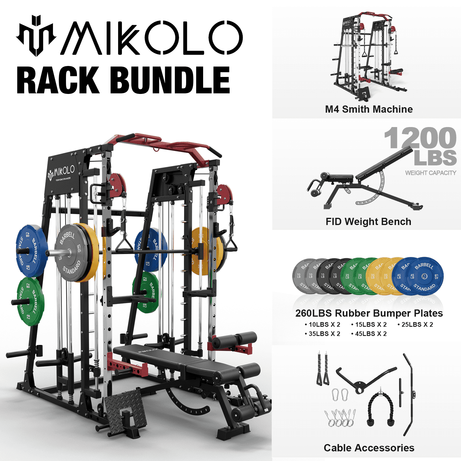 Mikolo Smith Machine Home Gym, 2200 lbs Power Rack Cage with Cable ...