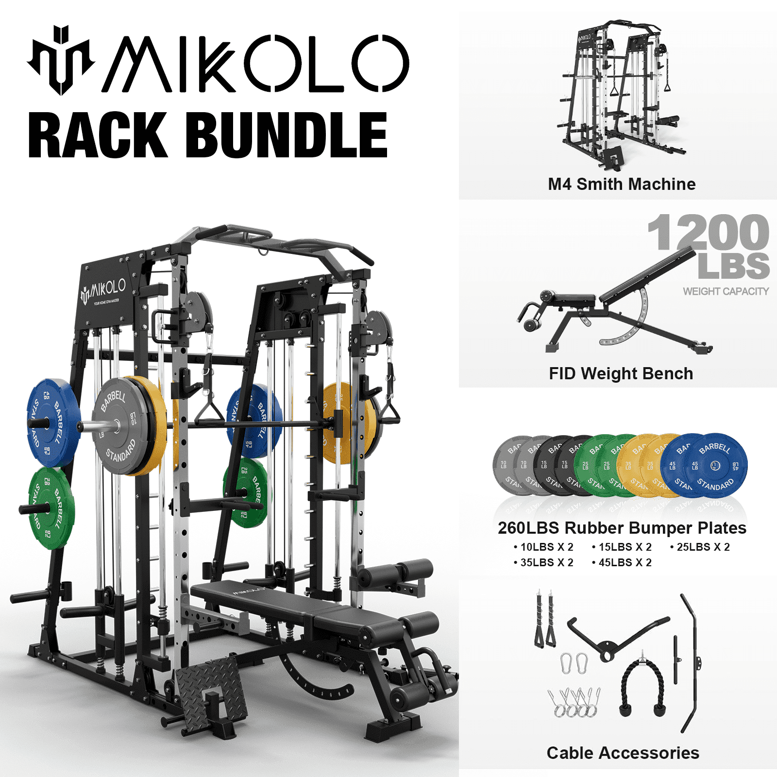 Mikolo Smith Machine Home Gym, 2200 lbs Power Rack Cage with Cable ...