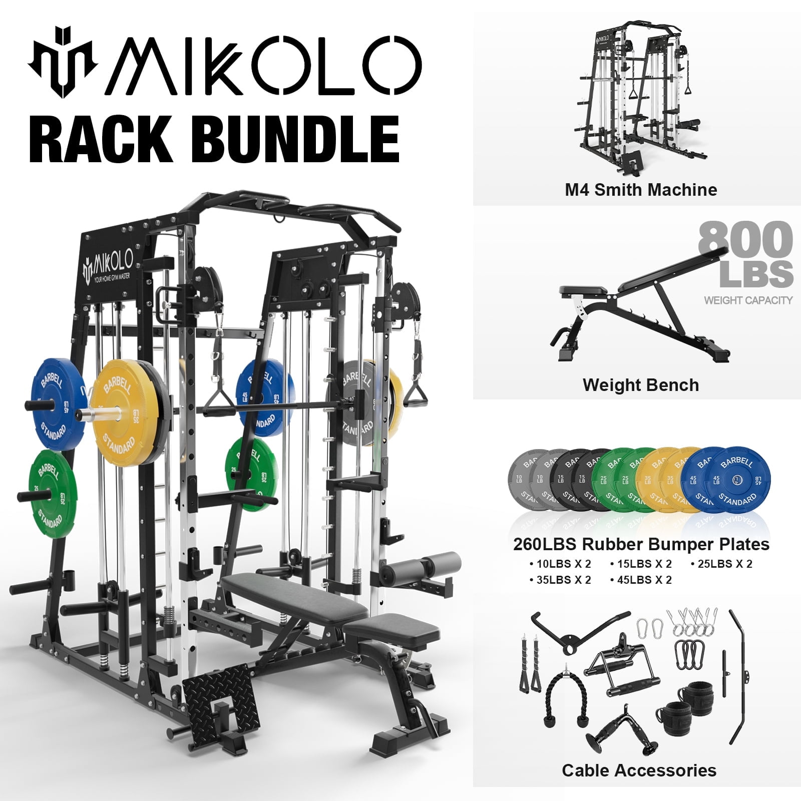 Mikolo Smith Machine Home Gym, 2200 lbs Power Rack Cage with Cable ...