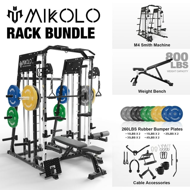 Mikolo Smith Machine Home Gym, 2200 lbs Power Rack Cage with Cable ...
