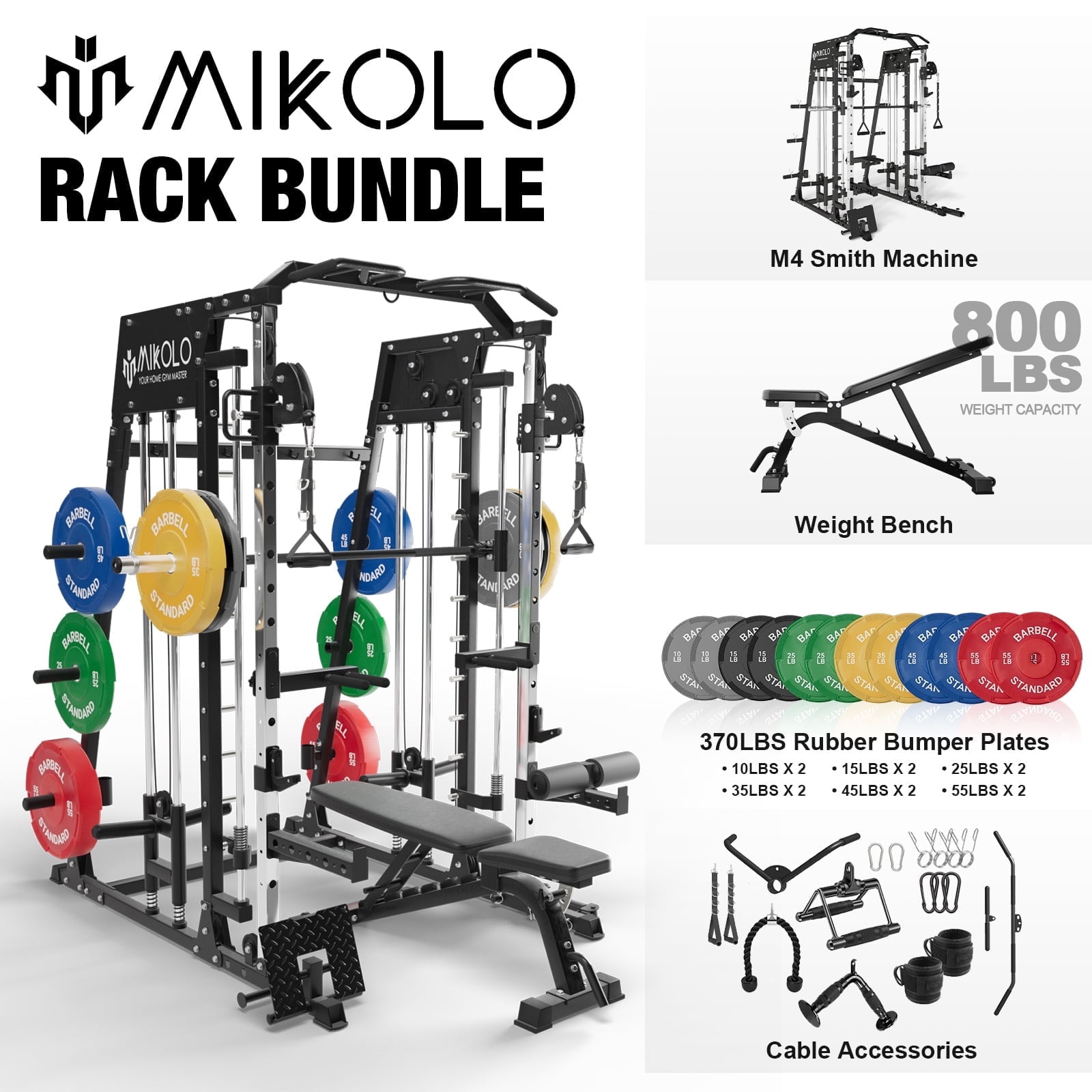 Mikolo Smith Machine Home Gym, 2200 lbs Power Rack Cage with Cable ...
