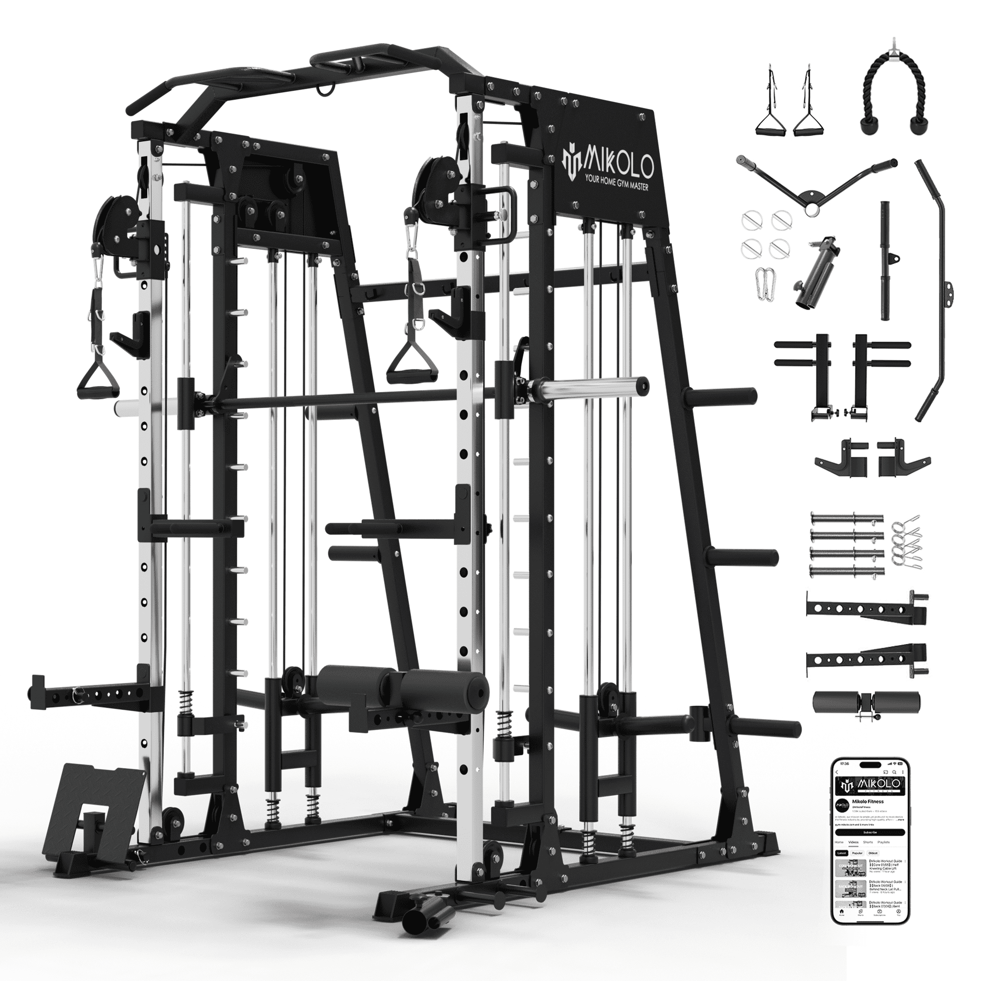 Mikolo Smith Machine Home Gym, 2200 lbs Power Rack Cage, Cable System ...