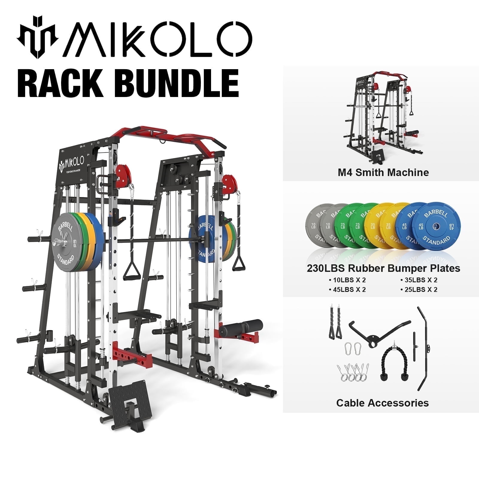 Mikolo Smith Machine Home Gym, 2200 lbs Power Rack Cage with Cable ...