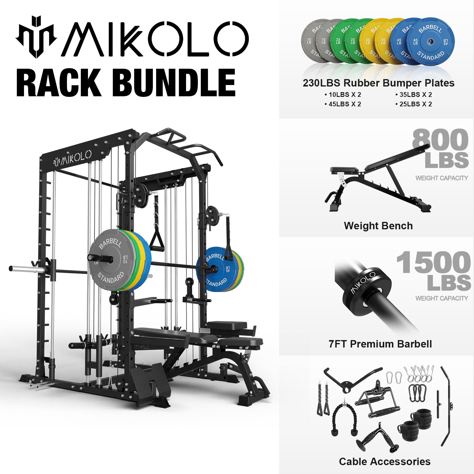 Mikolo Smith Machine, Power Cage with Functional Trainer, Multi-People ...