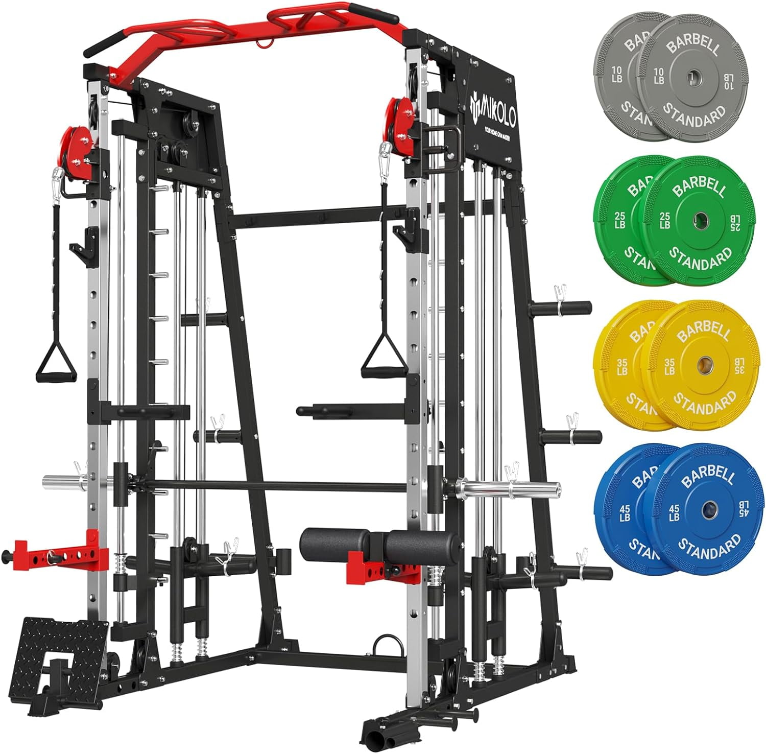 Mikolo Smith Machine Home Gym, 2200 lbs Power Rack Cage with Cable ...