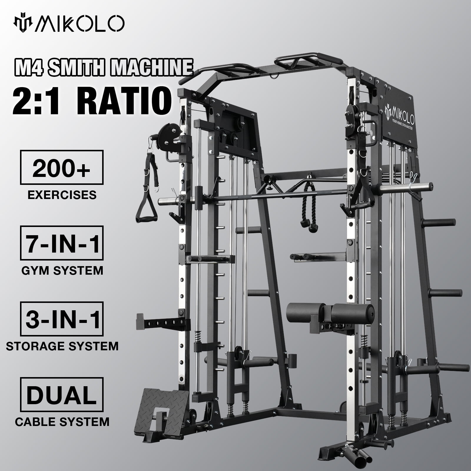 Mikolo Smith Machine Home Gym, 2200 lbs Power Rack Cage with Cable ...