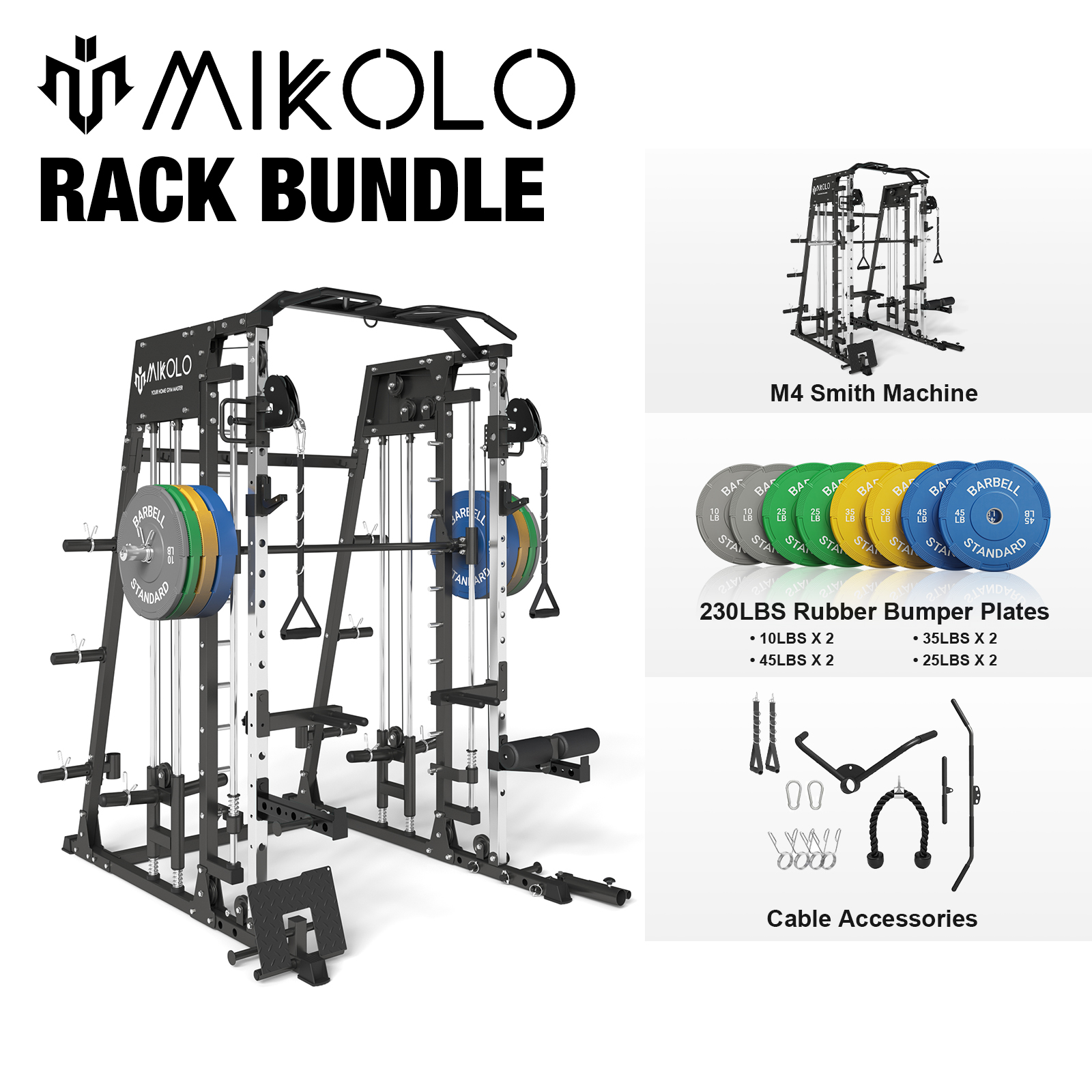 Mikolo Home Gym, 2200lbs Power Rack Cage, 800LB Weight Bench, 230lbs ...