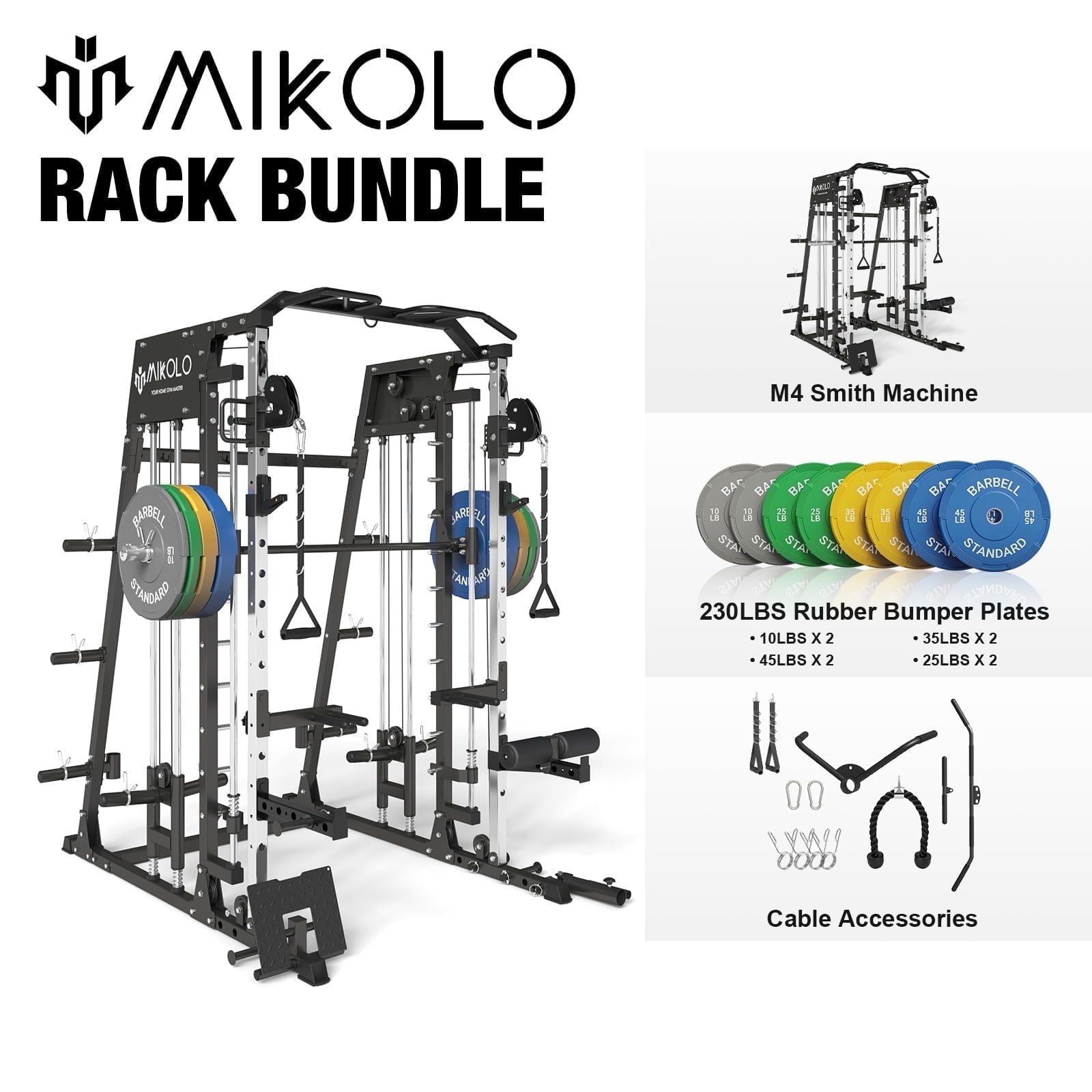 Mikolo Smith Machine Home Gym, 2200 lbs Power Rack Cage with Cable ...