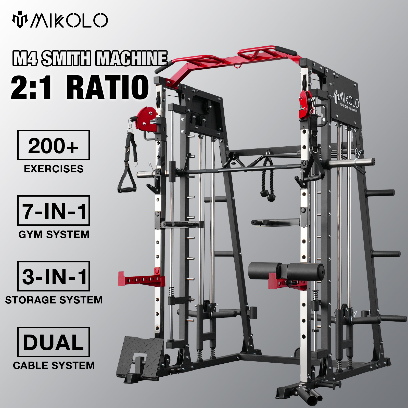 Mikolo Smith Machine Home Gym, 2200 lbs Power Rack Cage with Cable ...