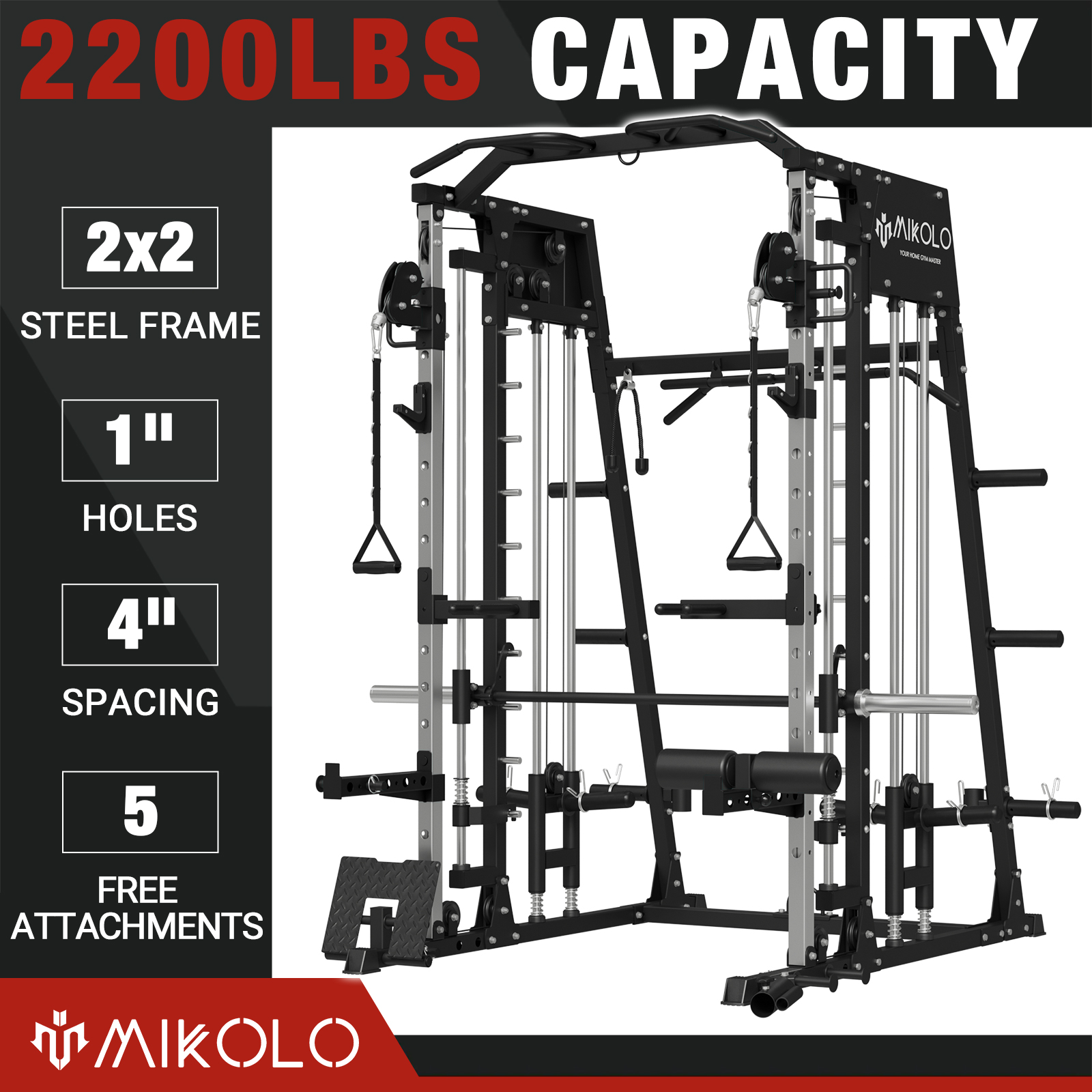 Mikolo Smith Machine Home Gym, 2200 lbs Power Rack Cage with Cable ...
