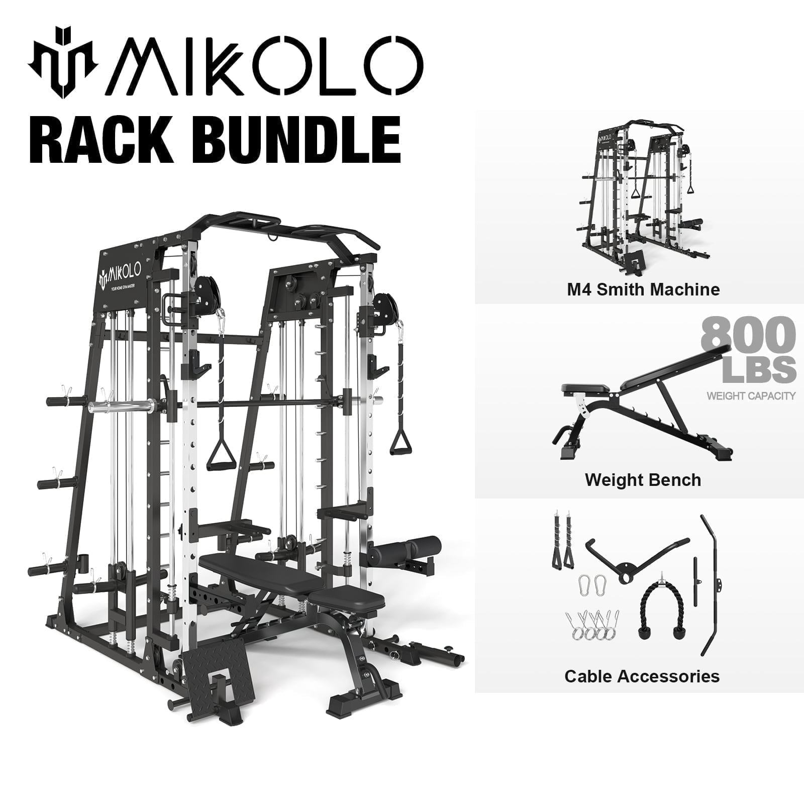 Mikolo Smith Machine Home Gym, 2200 lbs Power Rack Cage with 800 lbs ...