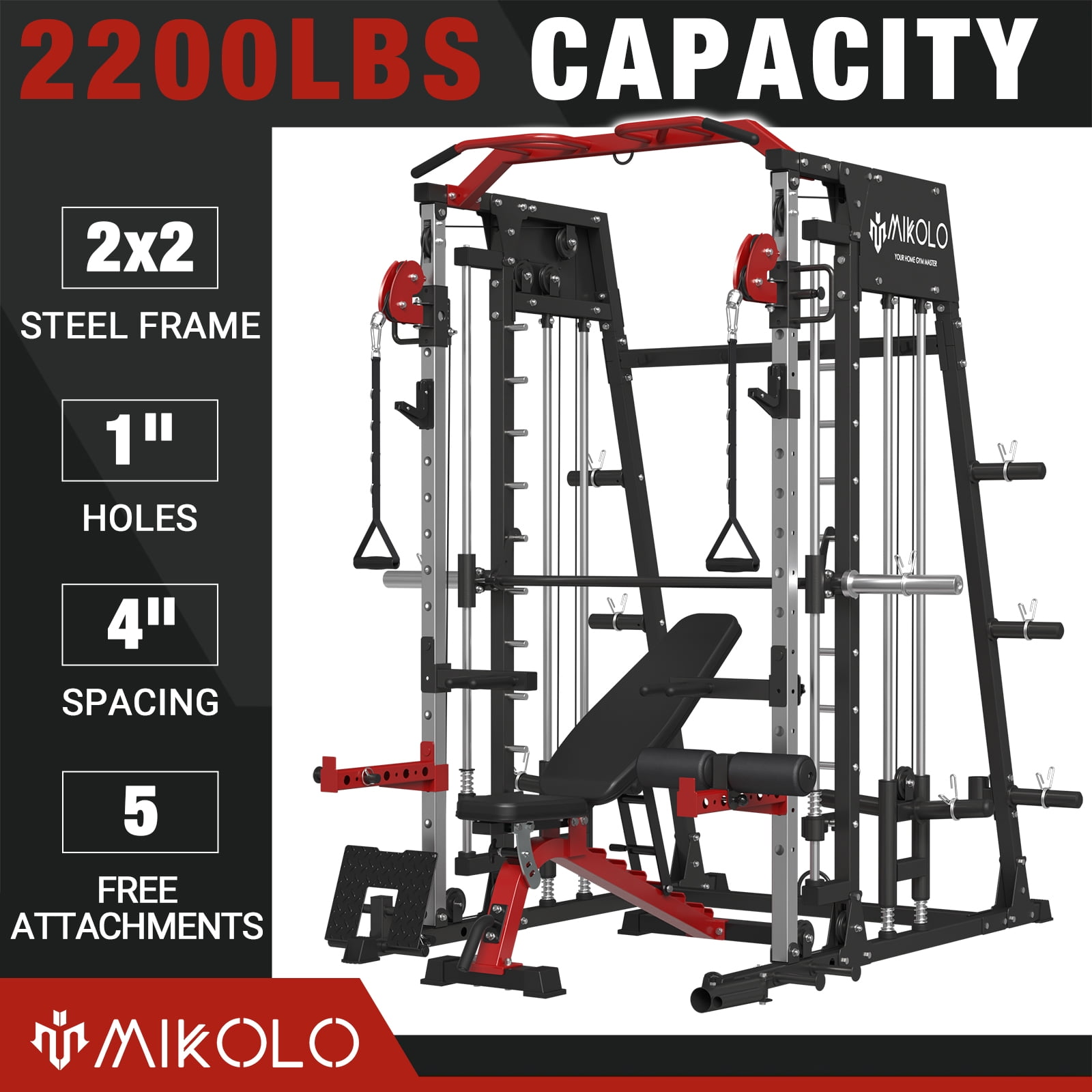 Mikolo Smith Machine Home Gym, 2200 lbs Power Rack Cage with 800 lbs ...