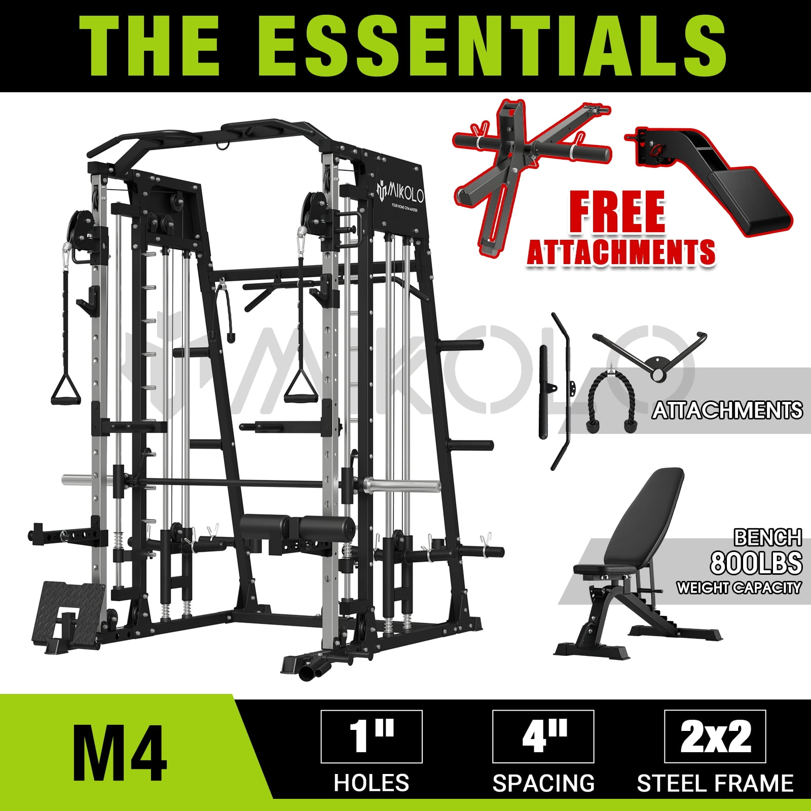 Mikolo Smith Machine Home Gym, 2200 lbs Power Rack Cage with 800 lbs ...