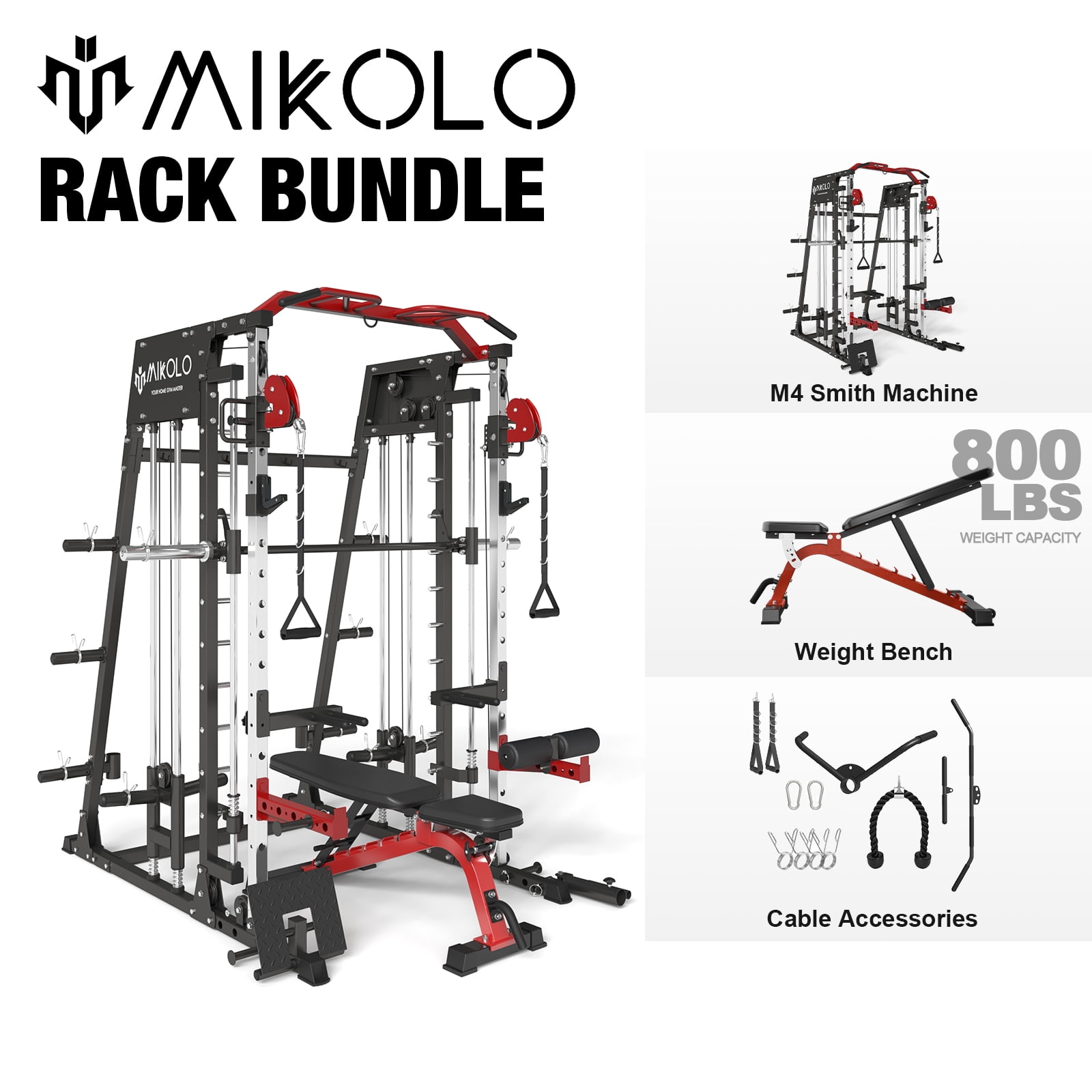 Mikolo Home Gym Smith Machine, Power Rack 2200lbs, 800lbs Weight Bench ...