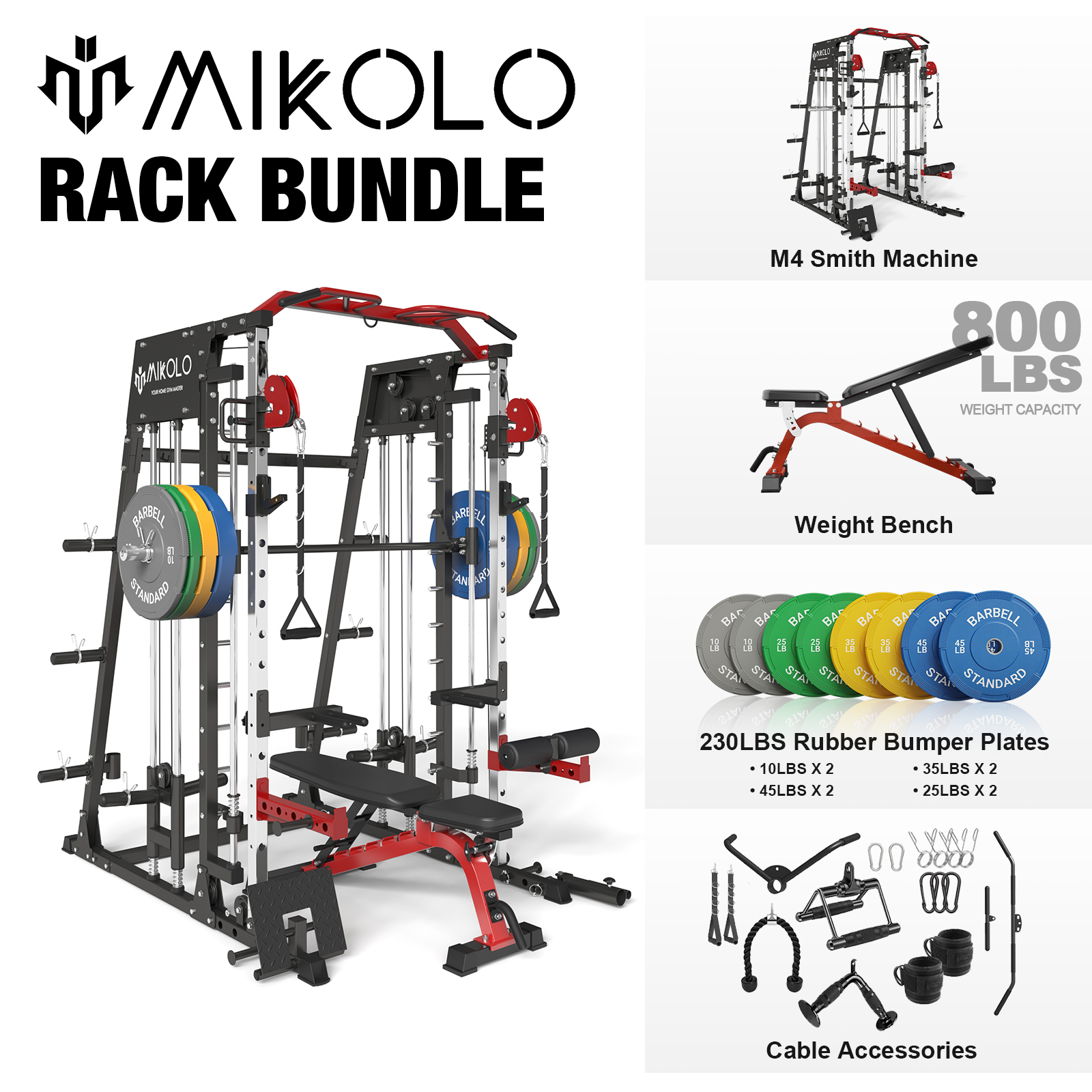 Mikolo Smith Machine Home Gym, 2200 lbs Power Rack Cage with Cable ...