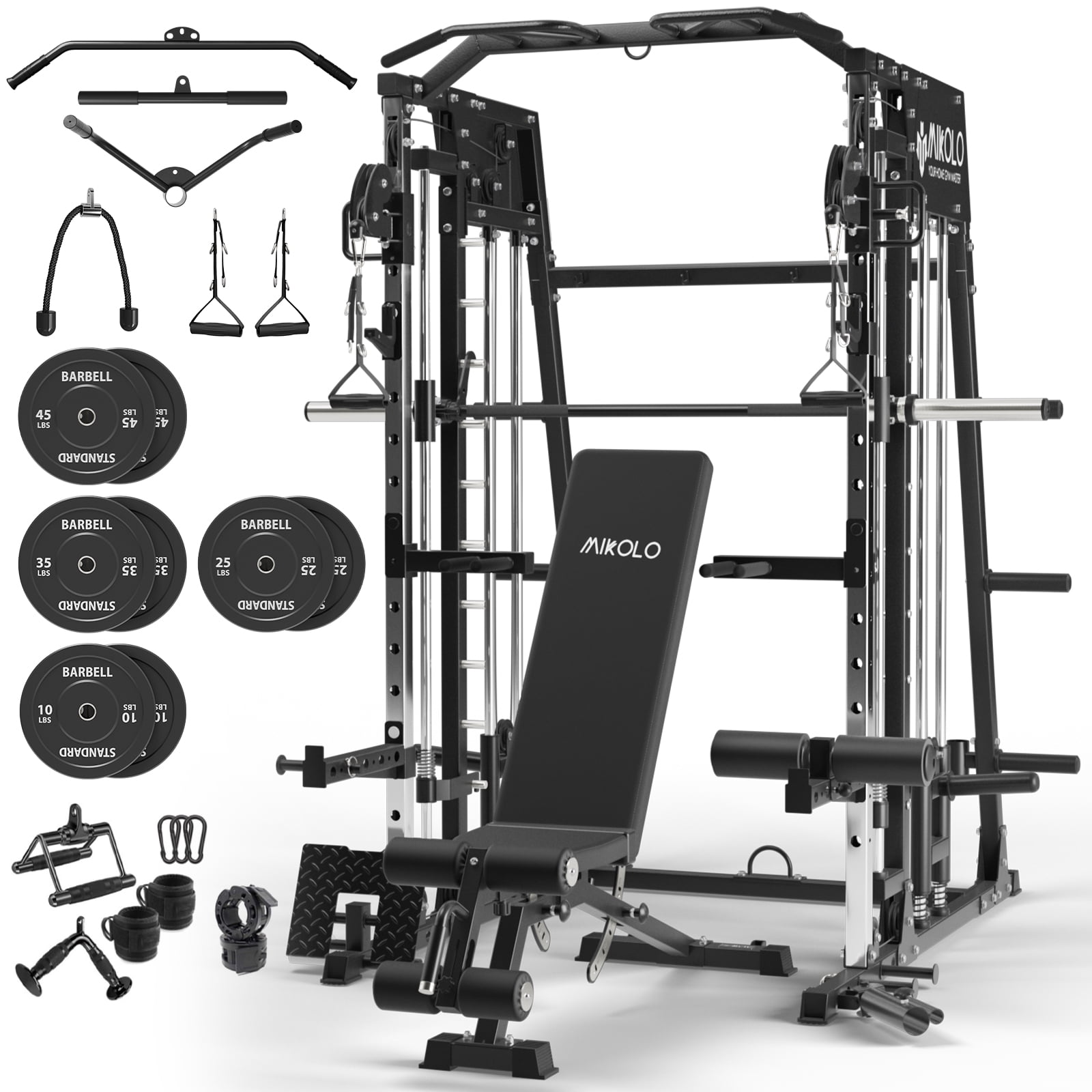 Mikolo Smith Machine Home Gym, 2200 lbs Power Rack Cage with Cable ...