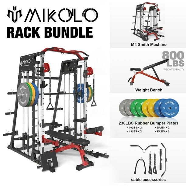 Mikolo Smith Machine Home Gym, 2200 lbs Power Rack Cage with Cable ...