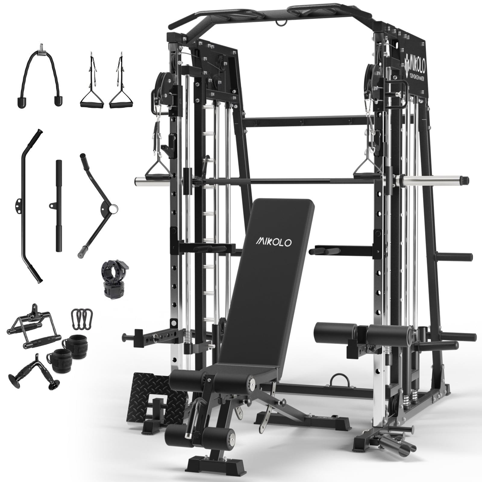 Mikolo Smith Machine Home Gym, 2200 lbs Power Rack Cage with Cable ...