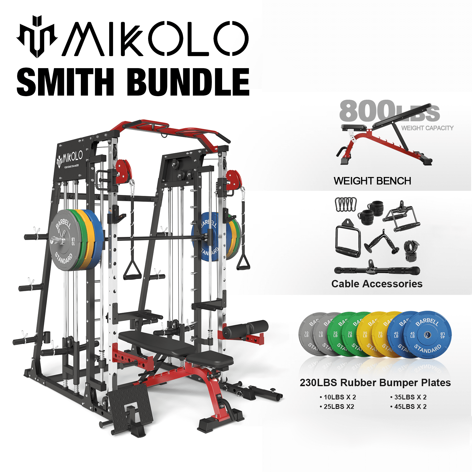 Mikolo Smith Machine Home Gym, 2200 lbs Power Rack Cage with Cable ...