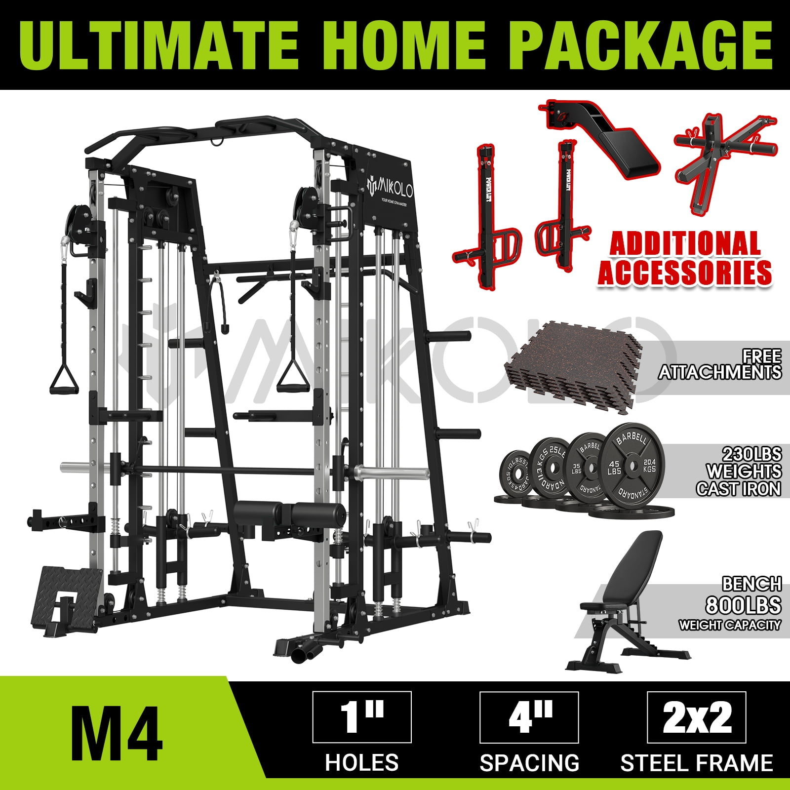 Mikolo Smith Machine Home Gym, 2200 lbs Power Rack Cage with Cable ...