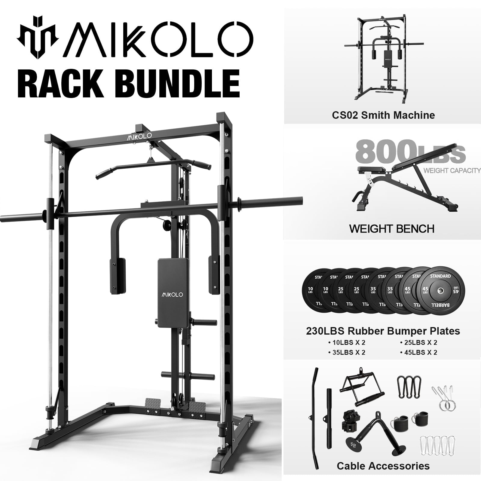 Mikolo Smith Machine Home Gym, Multi-Functional Power Rack with Pec ...