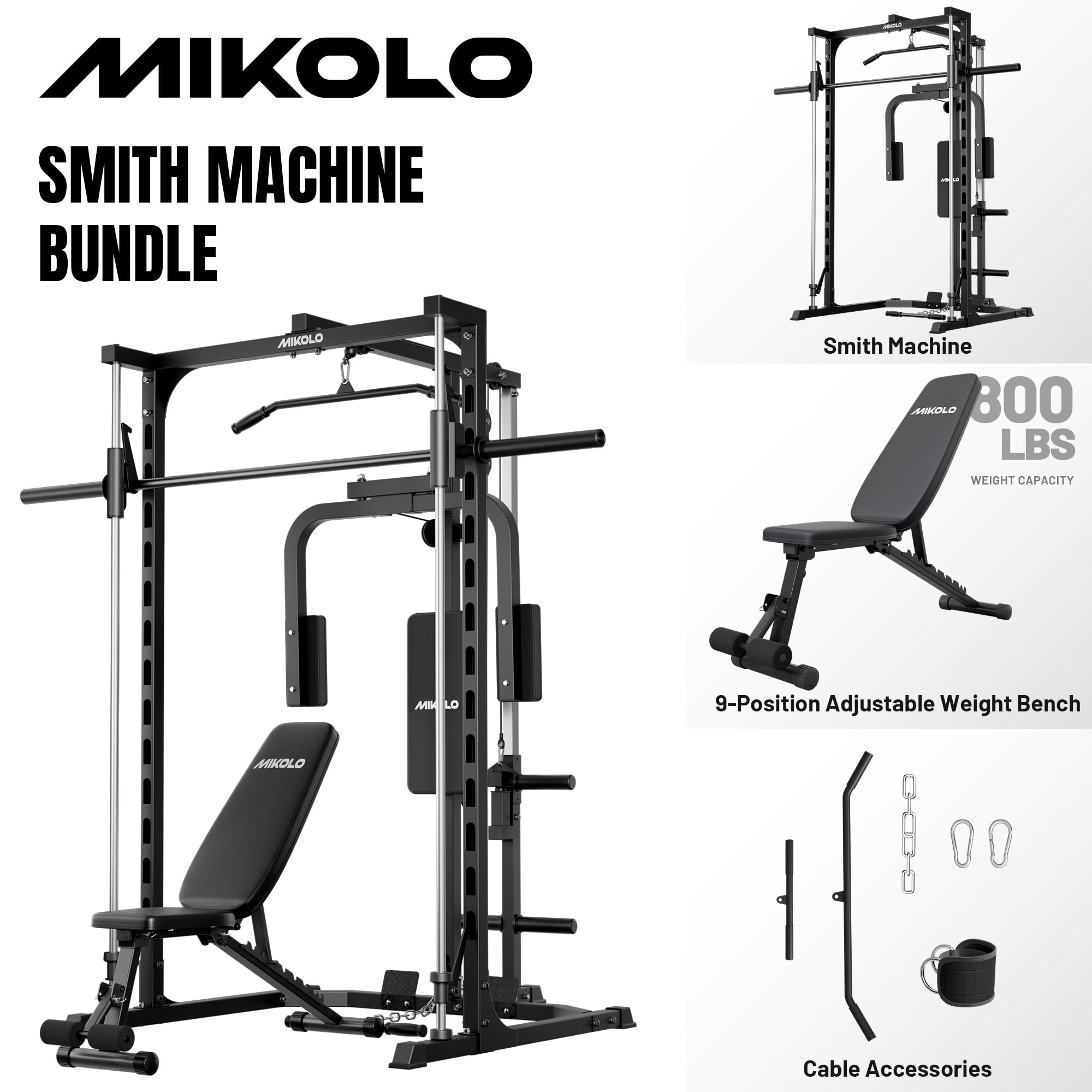 Mikolo Smith Machine Home Gym, Multi-Functional Power Rack with Pec ...