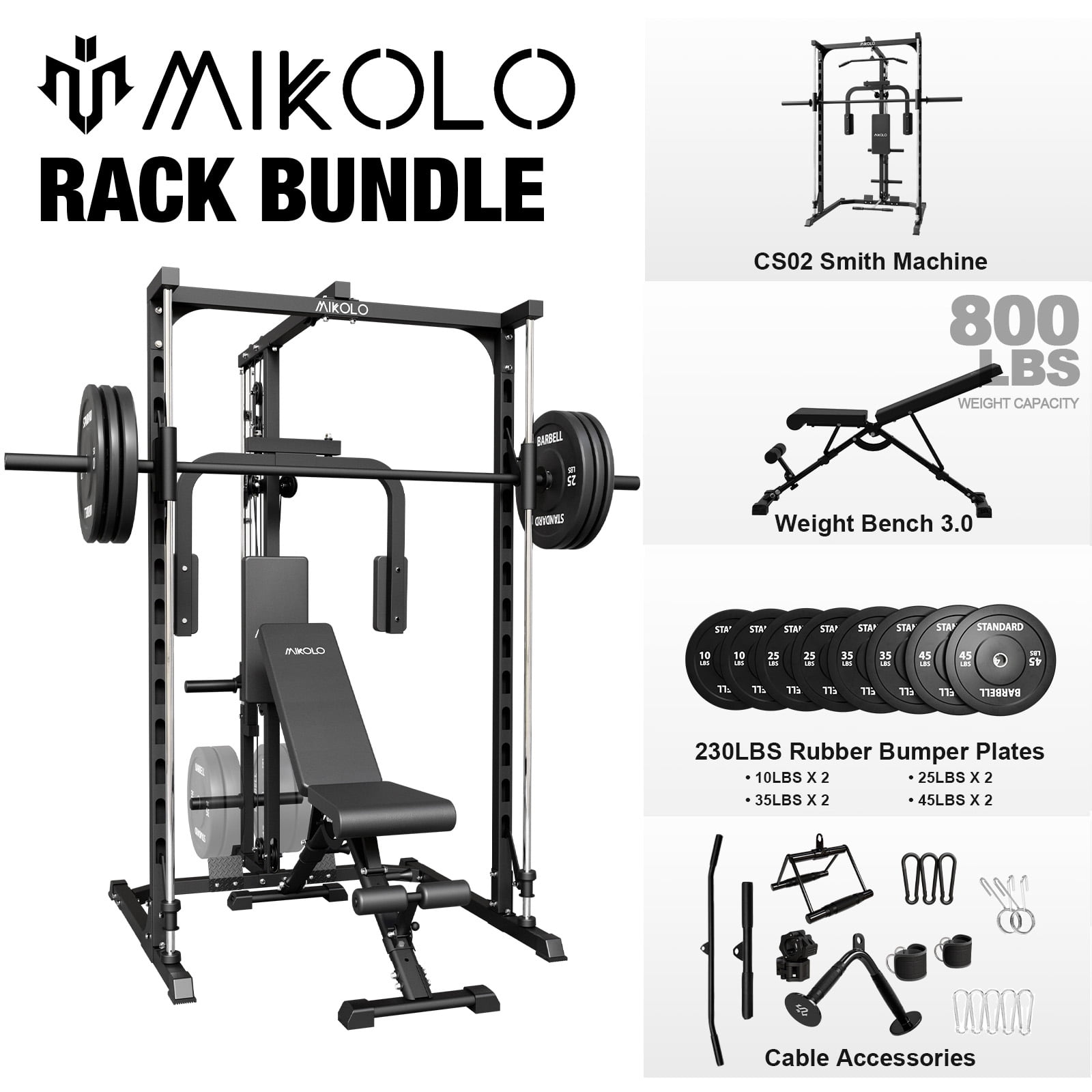 Mikolo Smith Machine Home Gym, Multi-Functional Power Rack with Pec ...
