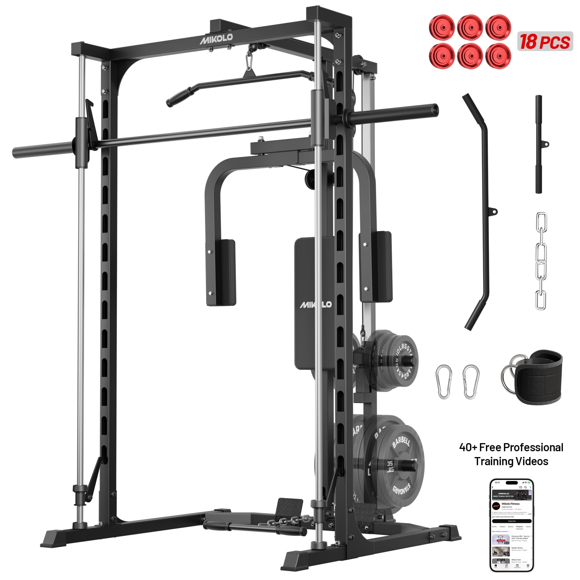 Mikolo Smith Machine Home Gym, Multi-Functional Power Rack with Pec ...