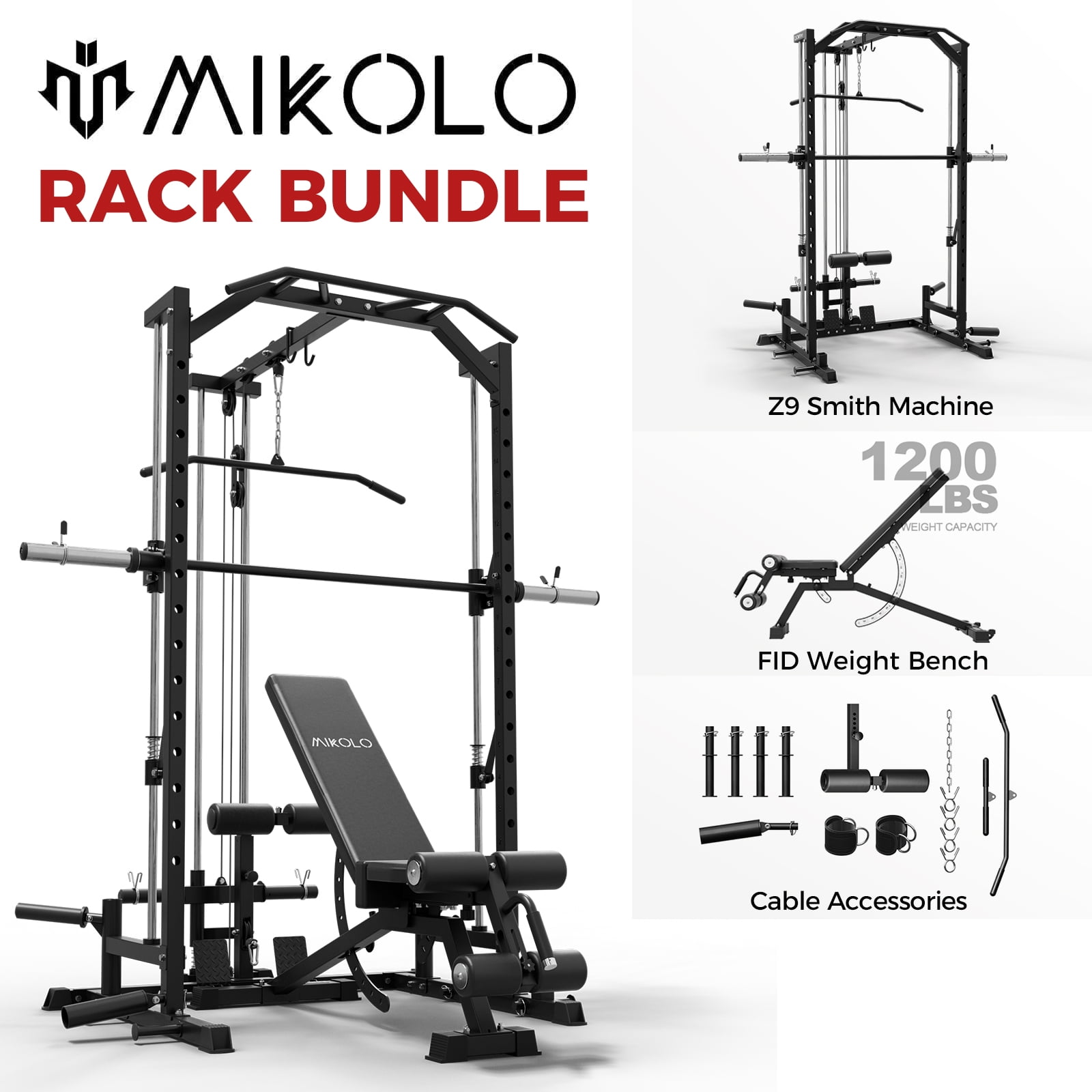 Mikolo Smith Machine Home Gym, Multi-Functional Squat Rack with Lat ...
