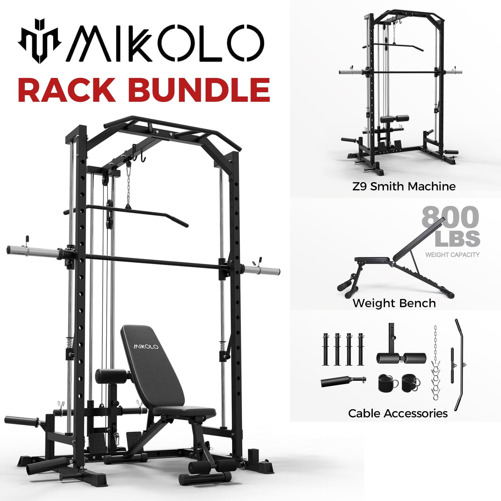 Mikolo Smith Machine Home Gym, Multi-Functional Squat Rack with Lat ...