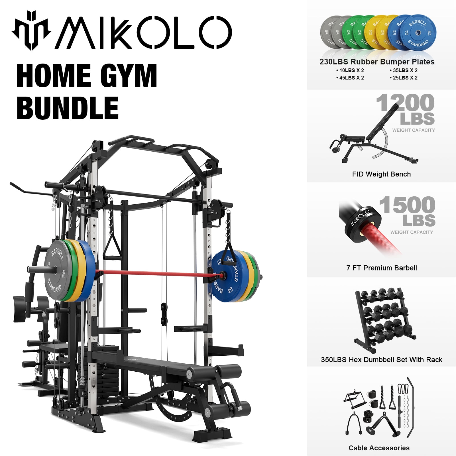 Mikolo Smith Machine Power Cage, Multi-Function Home Gym System with ...