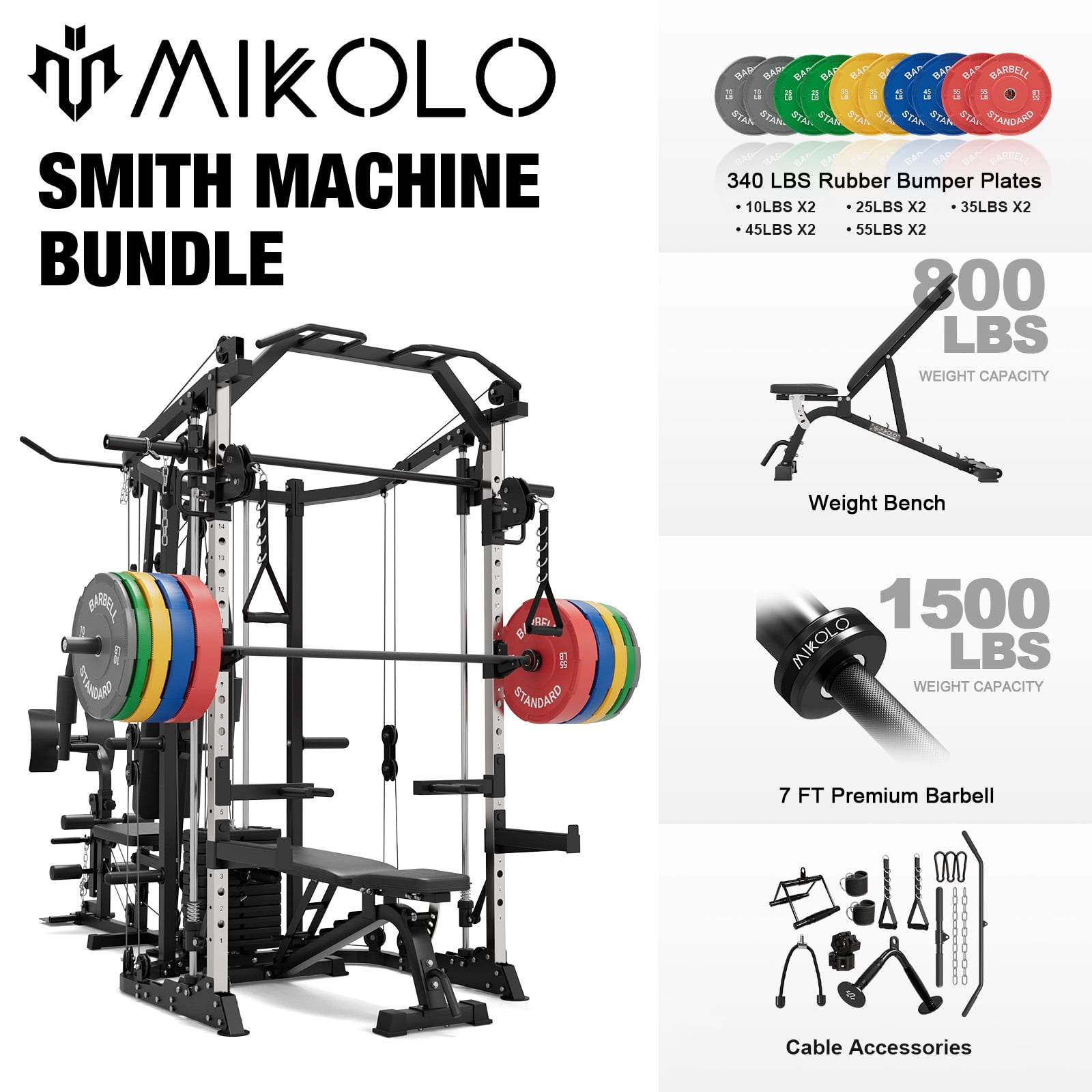 Mikolo Smith Machine Power Cage, Multi-Function Home Gym System with ...