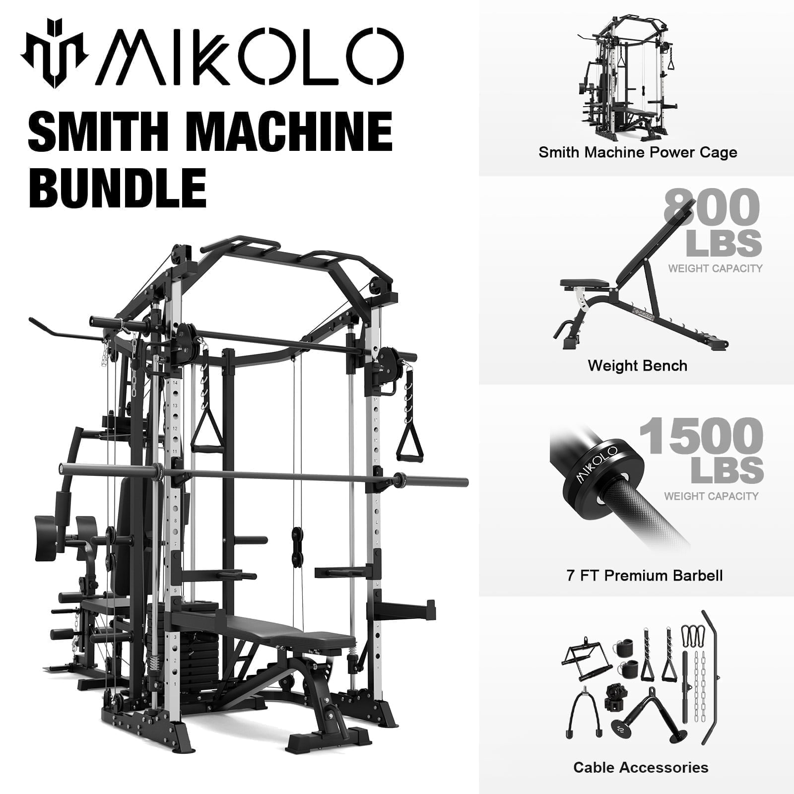 Mikolo Smith Machine Power Cage, Multi-Function Home Gym System with ...