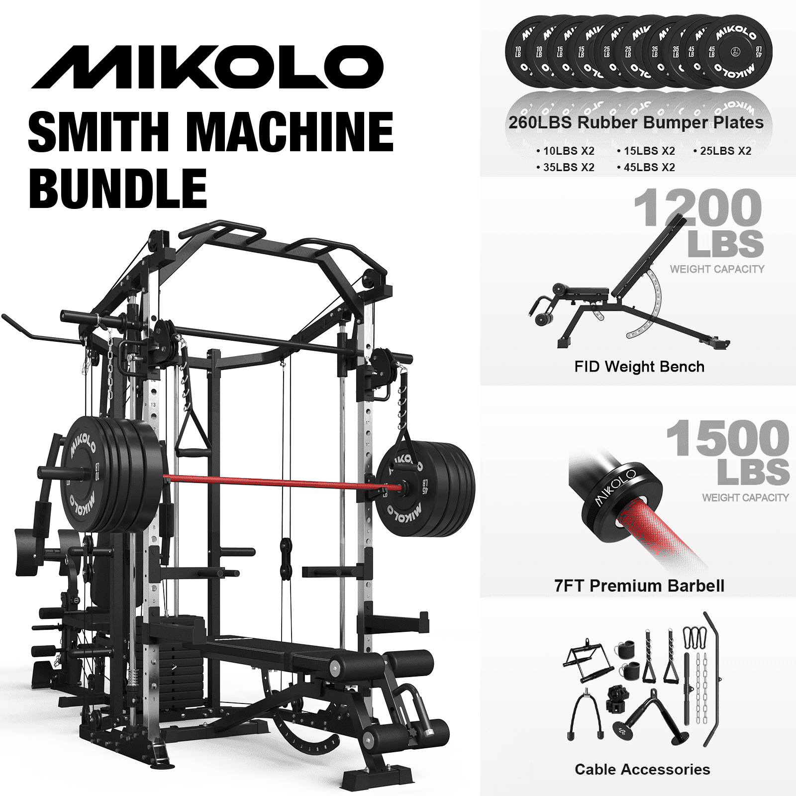 Mikolo Smith Machine Power Cage, Multi-Function Home Gym System with ...